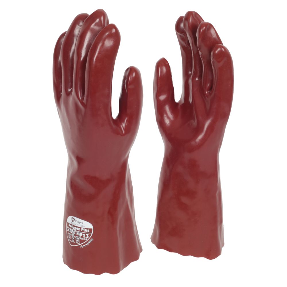 Polyco Polygen Plus (35cm) Red PVC Chemical Resistant Gauntlet (Pack of ...